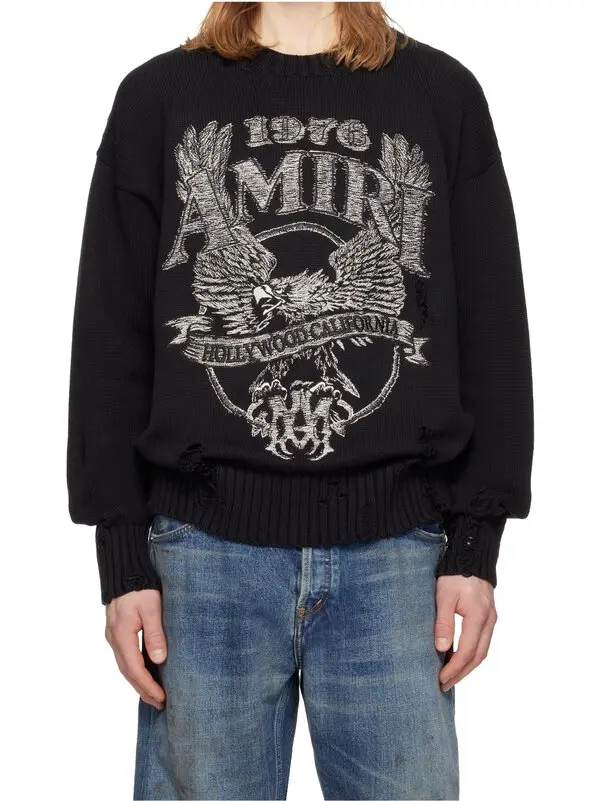 Amiri Distressed Eagle Crew Neck Sweater - Black