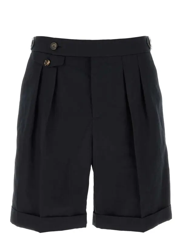Brunello Cucinelli Pleated Bermuda Shorts With Side Buttons - Midnight Blue