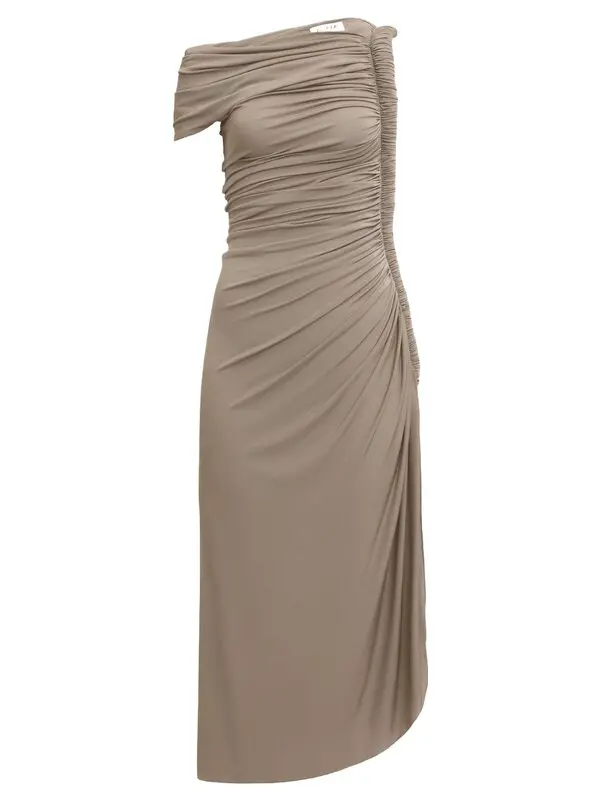 Alaïa Draped Asymmetrical Knit Dress - Brownish Grey