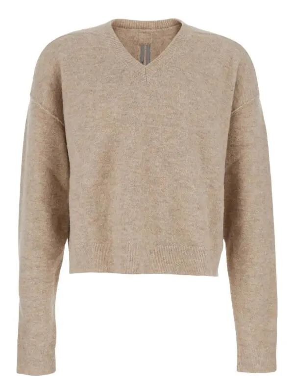 Rick Owens V-neck Long-sleeved Sweater With Ribbed Details - Nude