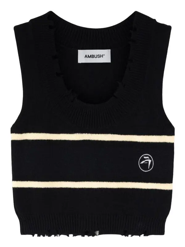 AMBUSH Striped Distressed Ribbed Crewneck Top - Tap Shoe Tofu