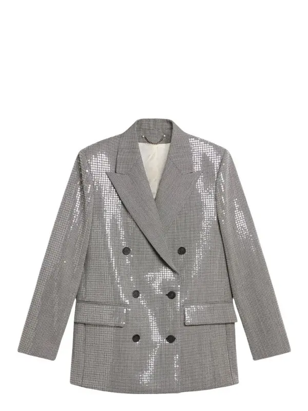 GOLDEN GOOSE Double-breasted Sequinned Houndstooth Jacket - Silver