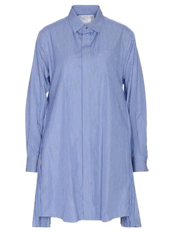 Sacai Striped Pleated Shirt Dress - Blue