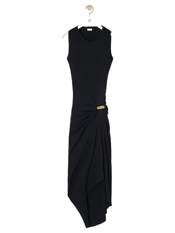Loewe Ribbed Midi Tank Dress With Asymmetrical Draping - Black