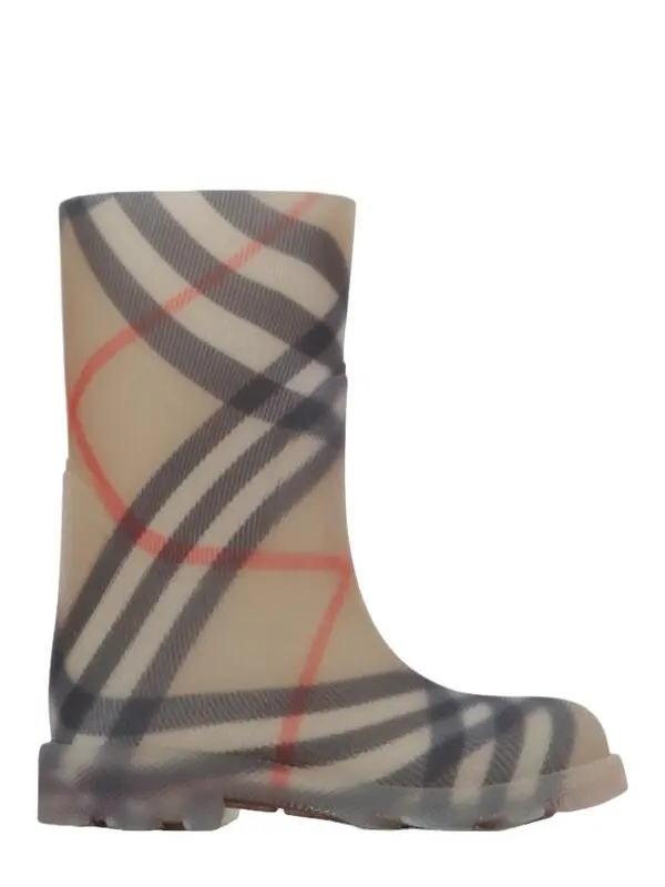 Burberry Checked Mid Calf Boots - Nude