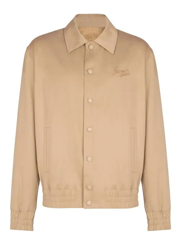 Balmain Paris Logo Embroidered Bomber Jacket - Beige