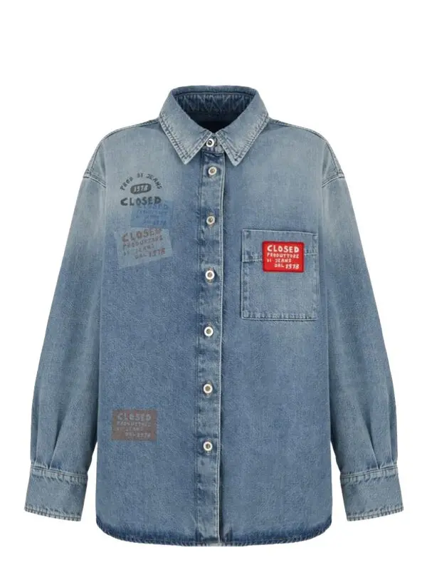 Closed Oversized Printed Denim Shirt - Gray