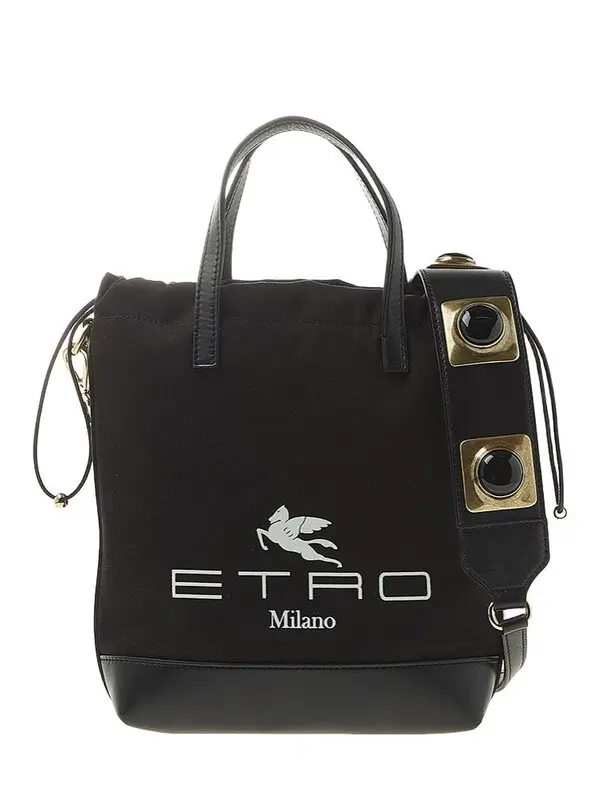 Etro Logo Embellished Drawstring Crossbody Bag - Black