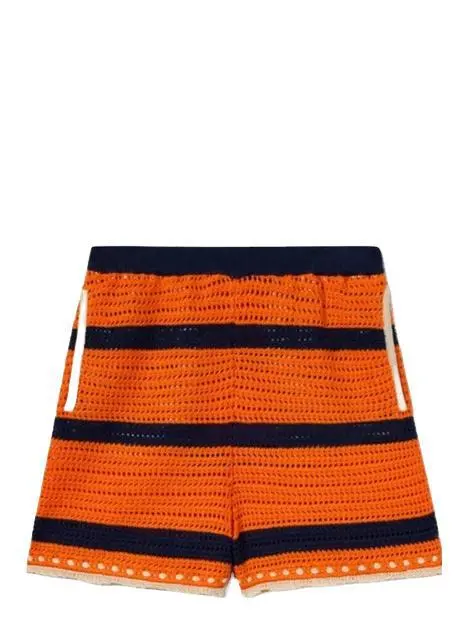 La DoubleJ Striped Crochet Shorts - Orange