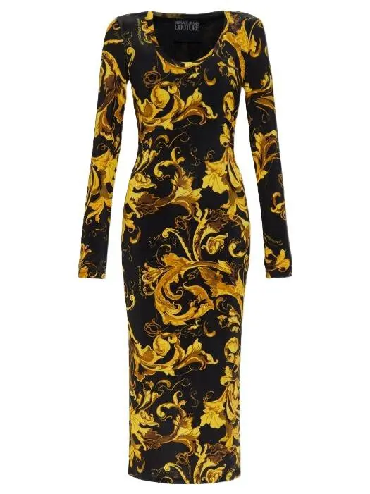 Versace Barocco Print Midi Dress - Black