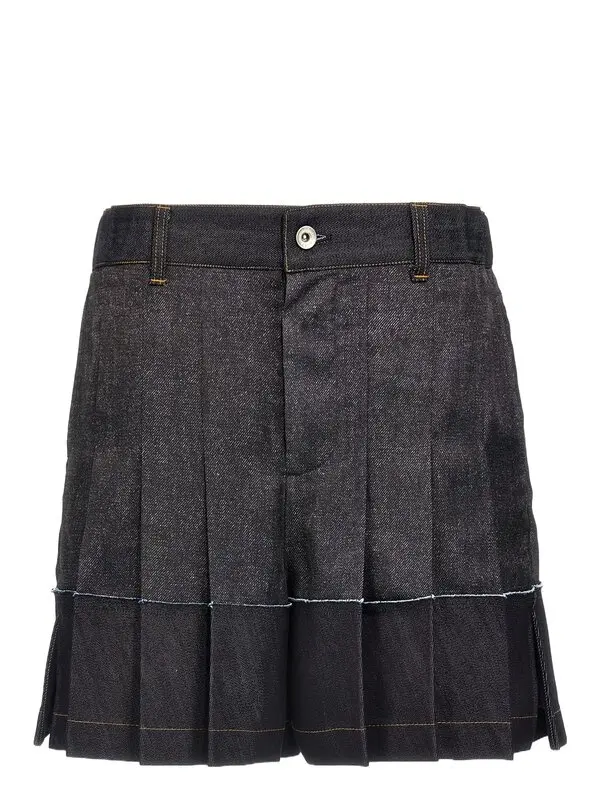 Sacai Wide Leg Flounced Denim Shorts - Blue