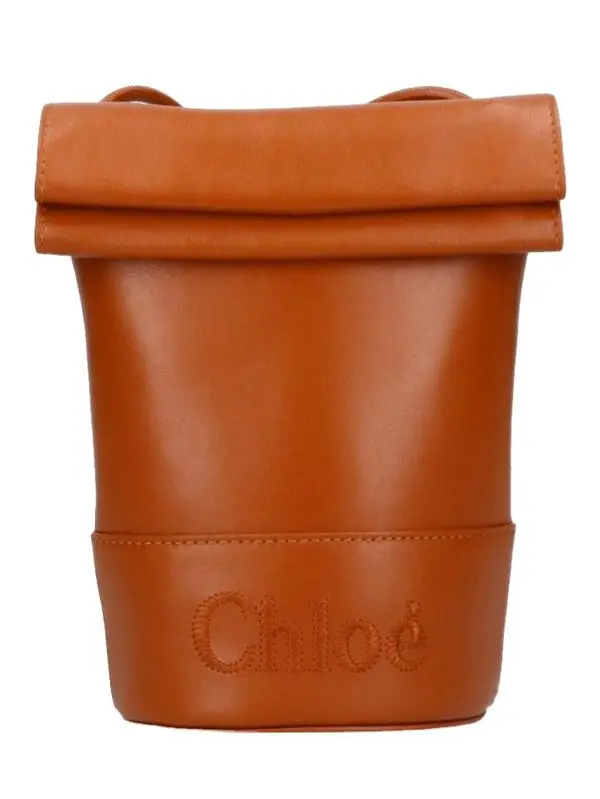 Chloé Logo Embroidered Bucket Bag - Brown