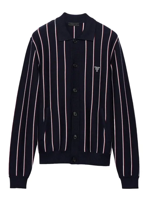 Prada Striped Wool Cardigan - Blue