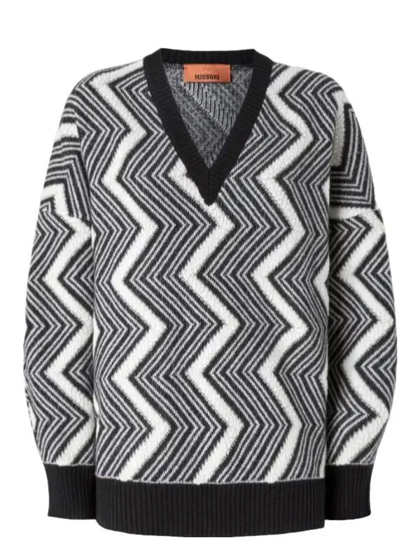 Missoni Zigzag Wool V-neck Sweater - Black