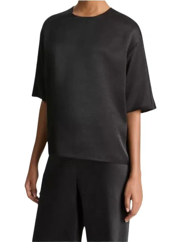 Vince Satin Short Sleeve Top - Black