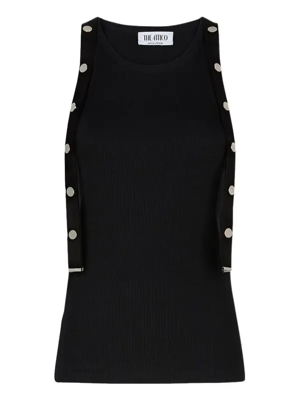 Attico Ribbed Tank Top With Logo Hardware - Black