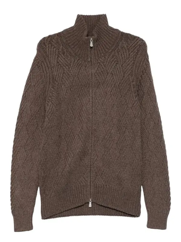 BARBA NAPOLI Long Sleeve Zip-up Cardigan - Brown