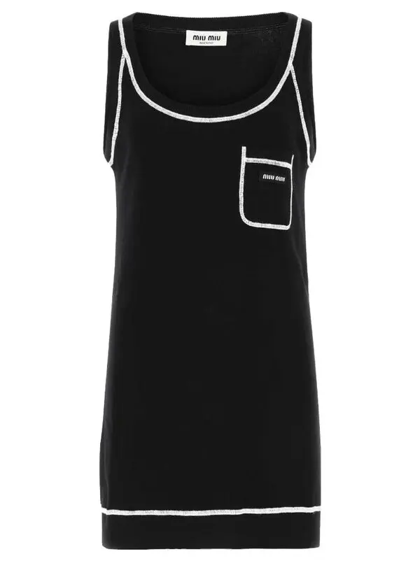 Miu Miu Sleeveless Mini Dress With Contrast Stitching - Black/white