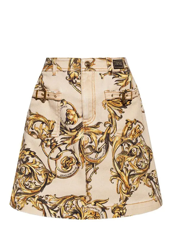 Versace Printed Denim Skirt - Nude