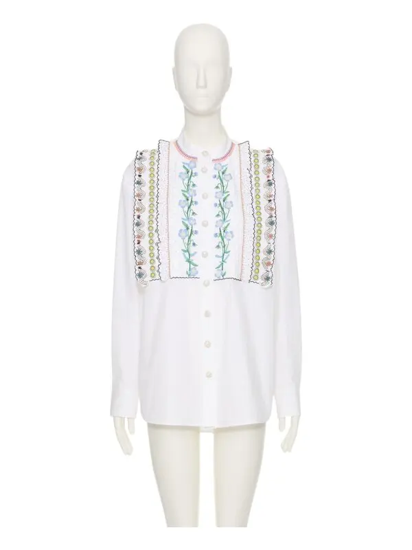 Valentino Garavani Floral Embroidered Long Sleeve Shirt - White