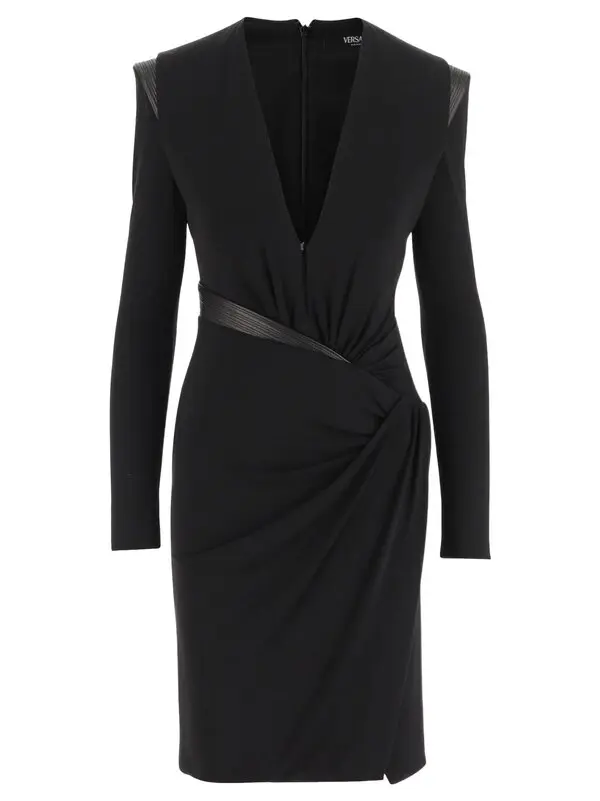 Versace Long-sleeved V-neck Dress With Belt - Black