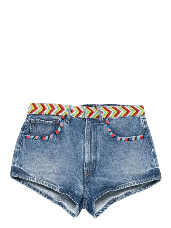 Alanui Beaded Trim Denim Shorts - Blue