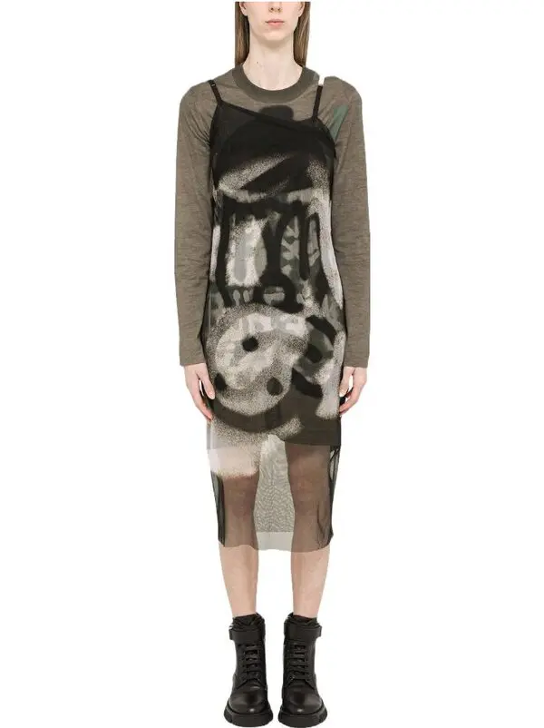 Givenchy Graphic Print Long-sleeve Dress - Military Green