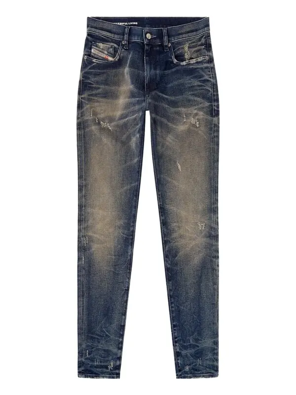 DIESEL® Faded Distressed Slim Fit Jeans - Dark Blue