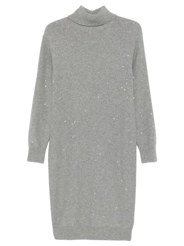 Peserico Sequined High-neck Midi Dress - Coal Gray