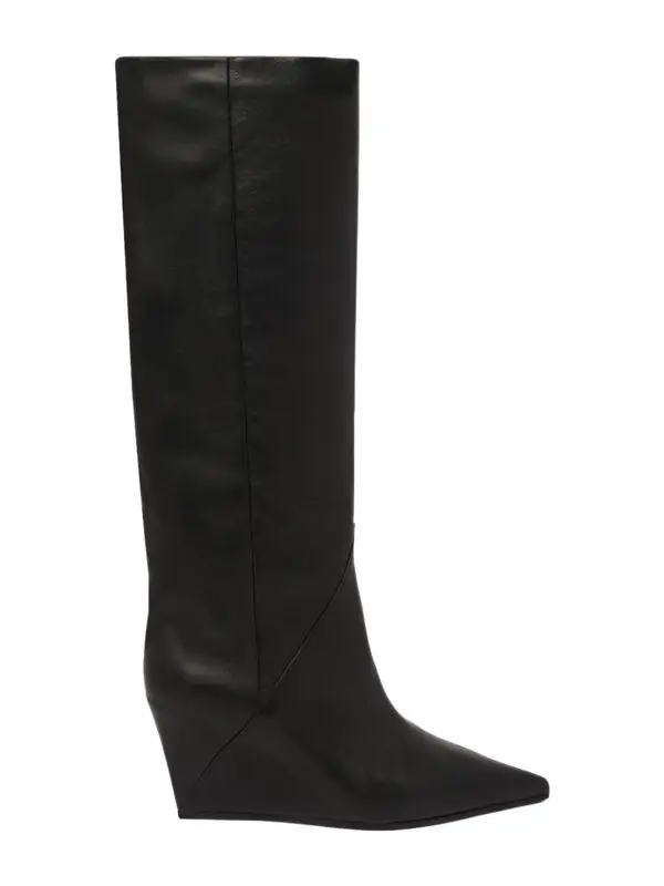 VIC MATIE Pointed Toe Wedge Heel Boots - Black