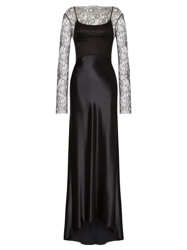 Alberta Ferretti Glossy Satin And Lace Gown - Black