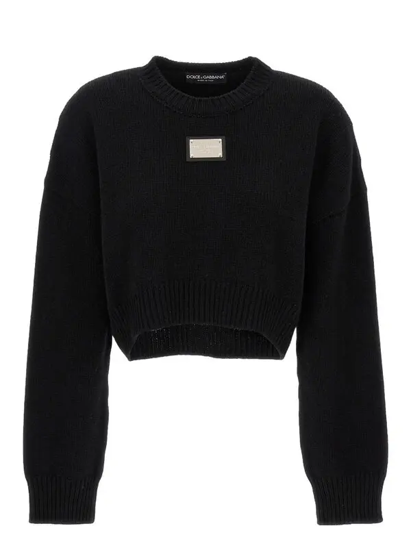 Dolce & Gabbana Logo Plaque Knitted Jumper - Black