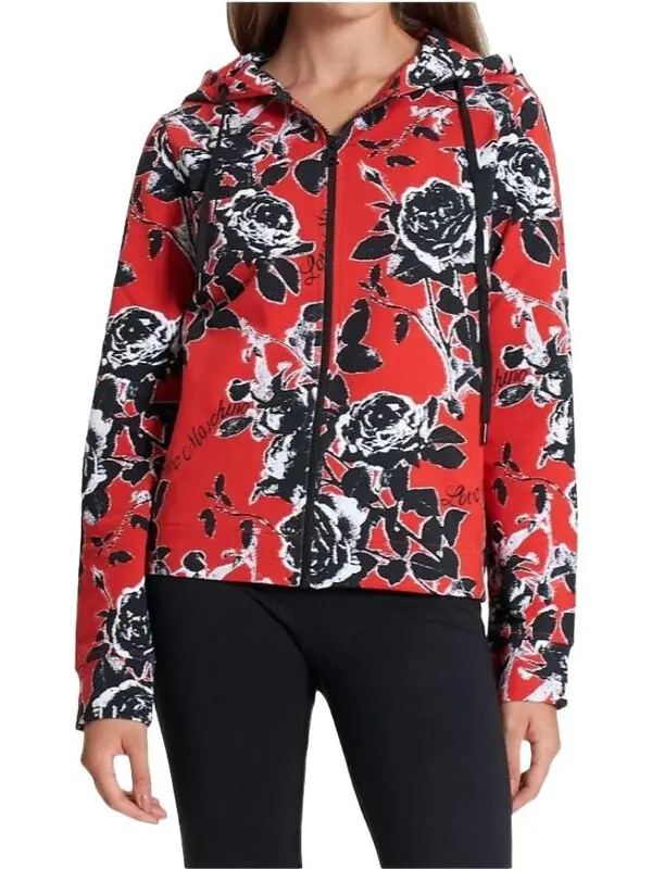 Moschino Printed Floral Zip-up Hooded Jacket - Red