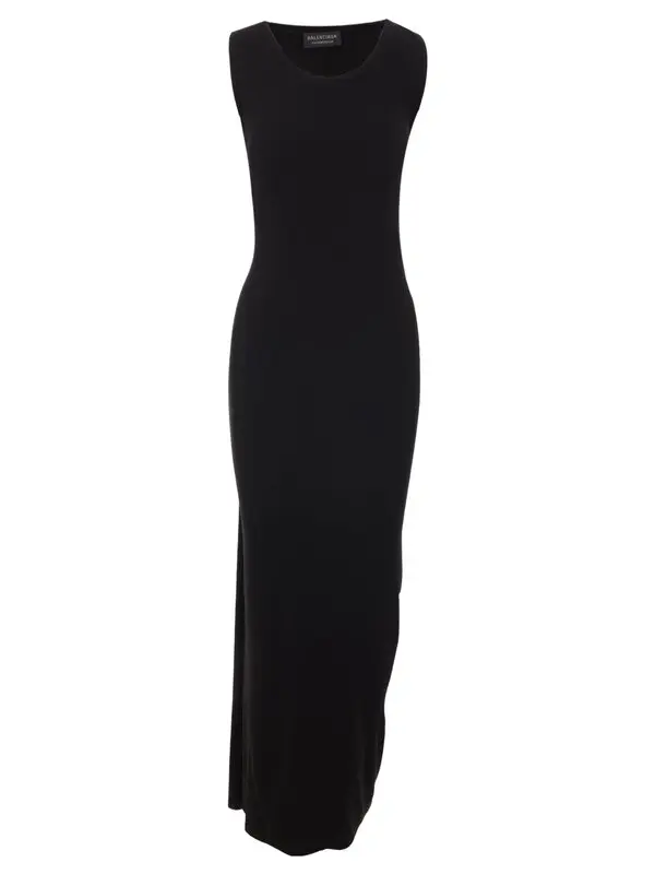 Balenciaga Sleeveless Ribbed Jersey Maxi Dress - Black