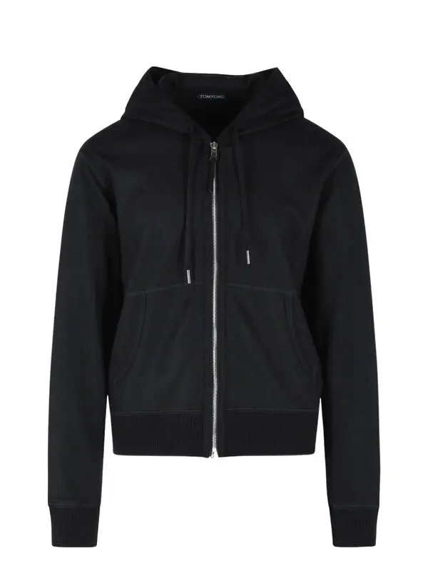 TOM FORD Zip-up Knitted Drawstring Hoodie - Black