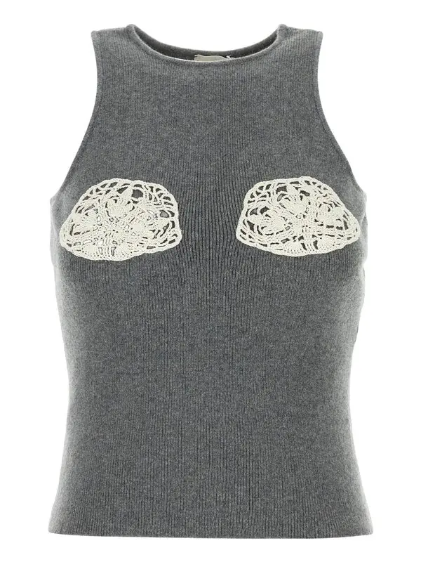 Magda Butrym Sleeveless Crochet Detail Knit Top - Grey