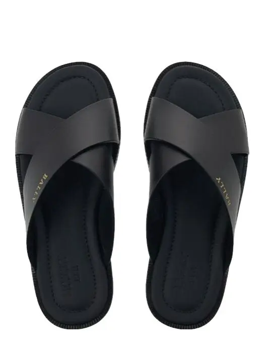 Bally Round Toe Flat Slippers With Logo Detailing - Black