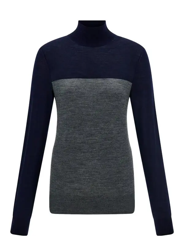 FERRAGAMO Two-tone Wool Turtleneck - Charcoal Gray/navy Blue