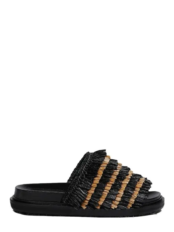 Marni Fringe Slide Sandals - Black