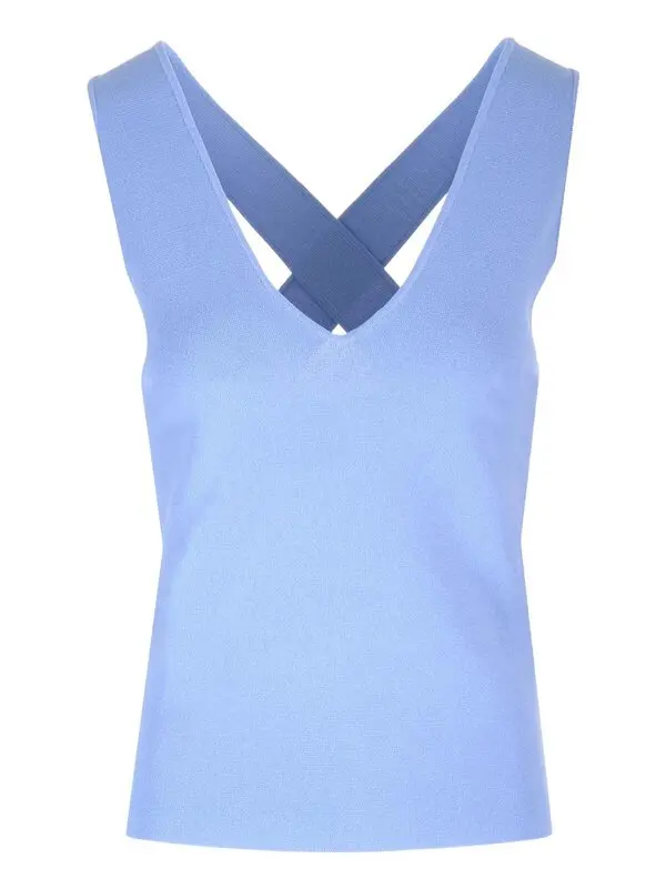 P.a.r.o.s.h Plunging V-neck Knitted Top With Wide Shoulder Straps - Blue