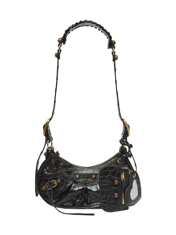 Balenciaga Cagole Embossed Shoulder Bag - Black