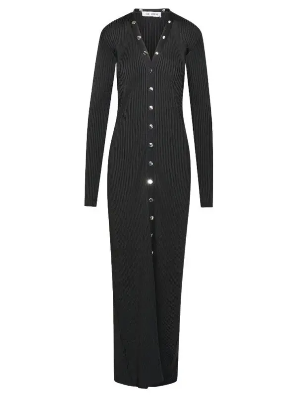 Attico V-neck Cardigan Dress - Black