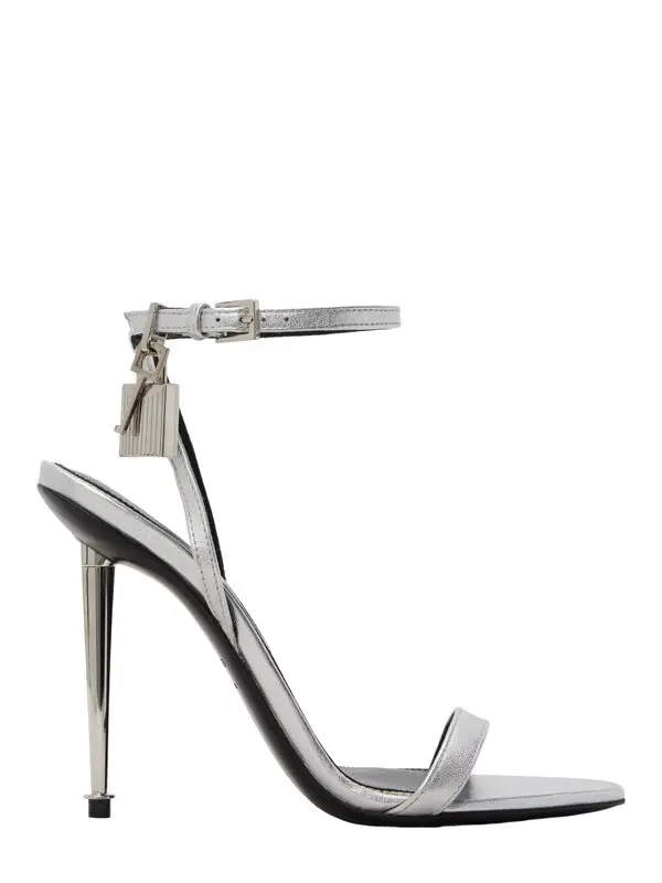 TOM FORD Pointed-toe High-heeled Sandals With Ankle Strap And Logo Pendant - Gray