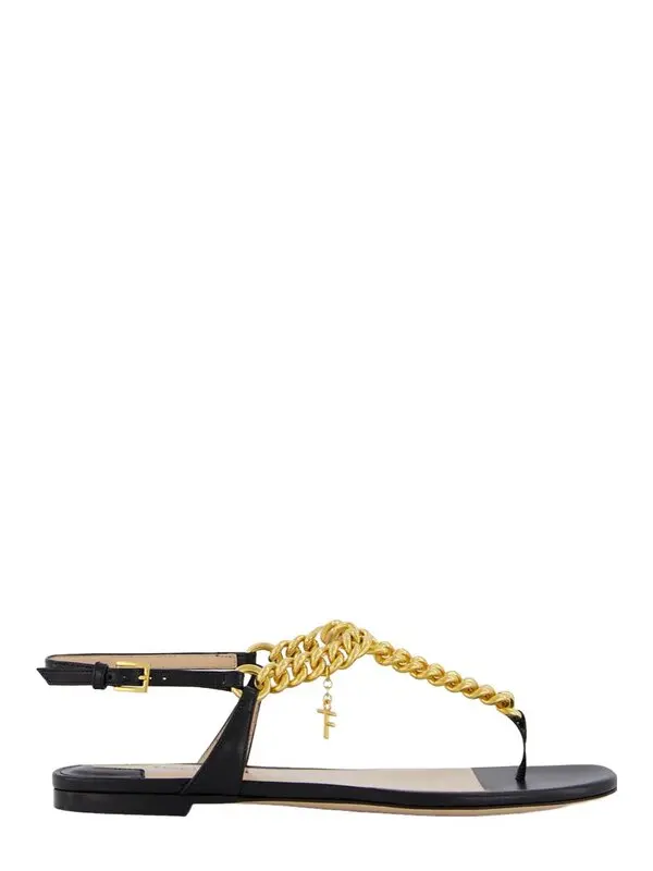TOM FORD Logo Plaque Chainlink Strap Sandals - Black
