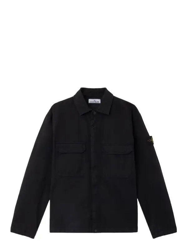 Stone Island Logo Patch Long Sleeve Shirt - Black