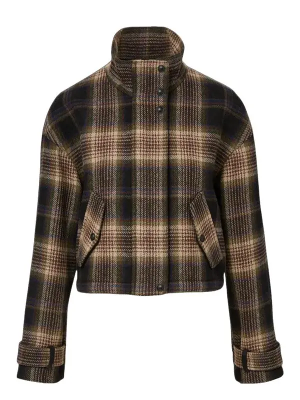 Veronica Beard Plaid Funnel Neck Jacket - Black