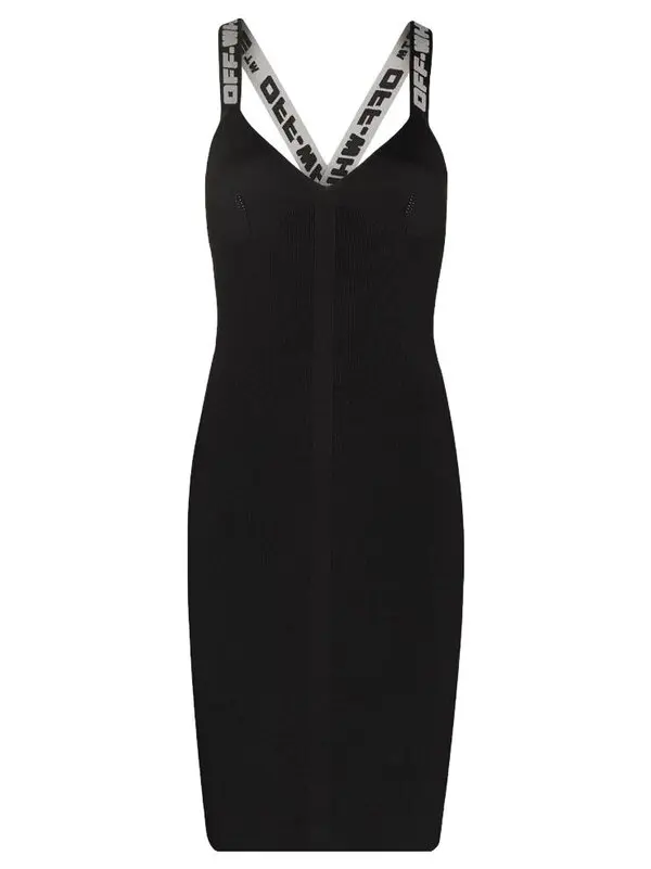 Off-White V-neck Criss-cross Strap Mini Dress - Black