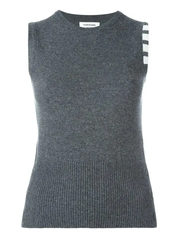 Thom Browne Sleeveless Crew Neck Cashmere Shell Top With 4-bar Stripe - Medium Gray