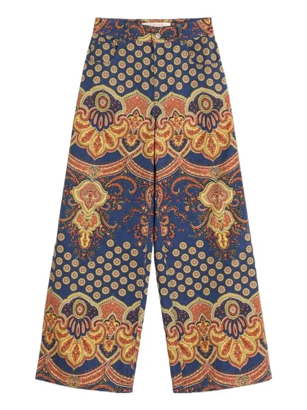 Valentino Garavani Paisley-printed Wide-leg Jeans - Indaco/arancio/giallo