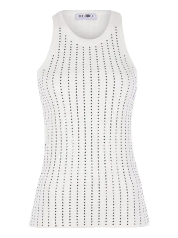 Attico Embellished Sleeveless Ribbed Top - White